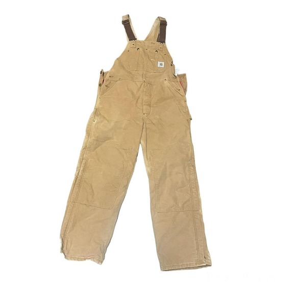 Carhartt | Jackets & Coats | Used Carhartt Tan Buckle Overalls With Red ...